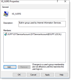 Adding the Service Account User to the Local IIS_IUSRS Group